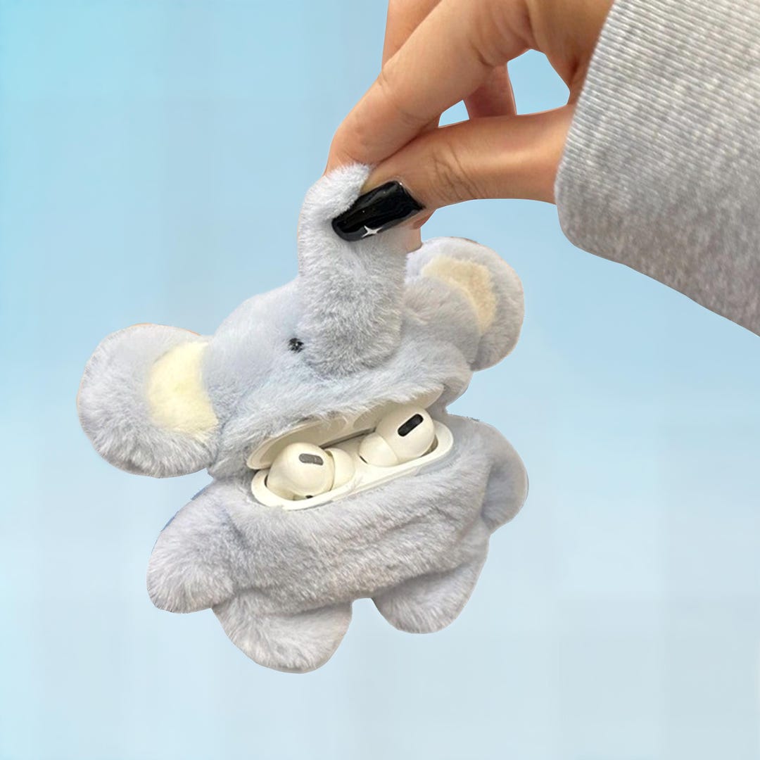 Fluffy Elephant Airpods Case, Cute Animal Plush Headphones Carrier ...