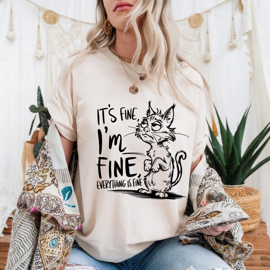 It's Fine I'm Fine Everything is Fine Shirt, Cute Black Cat Tee ...