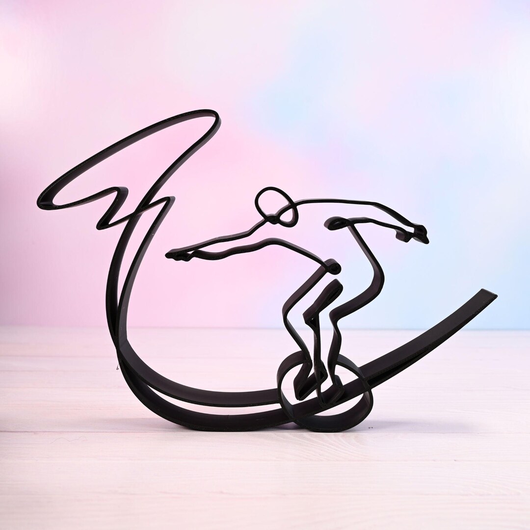 Surfer Catching a Wave Figure, 3D Printed Line Art, Surfer Sculpture ...