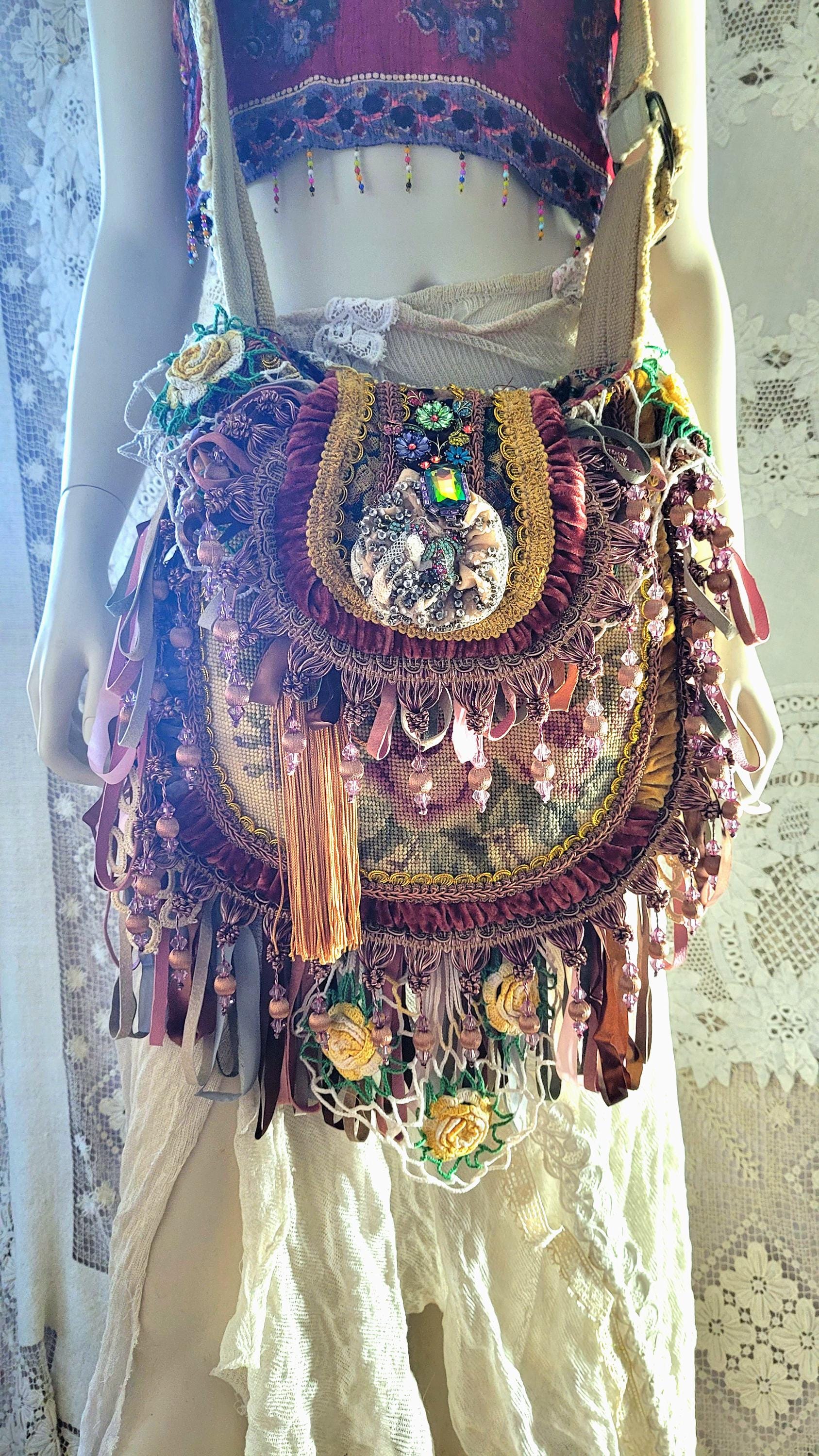 Upcycled Crossbody Boho Gypsy Hippie Cross Stitch Loop Fringe Wearable ...