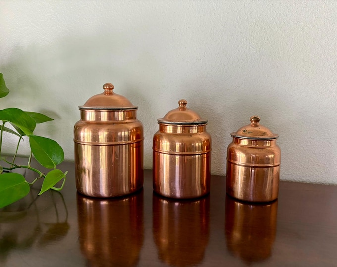Vintage Copper Canister Set: Rustic Farmhouse Kitchen Storage - Etsy