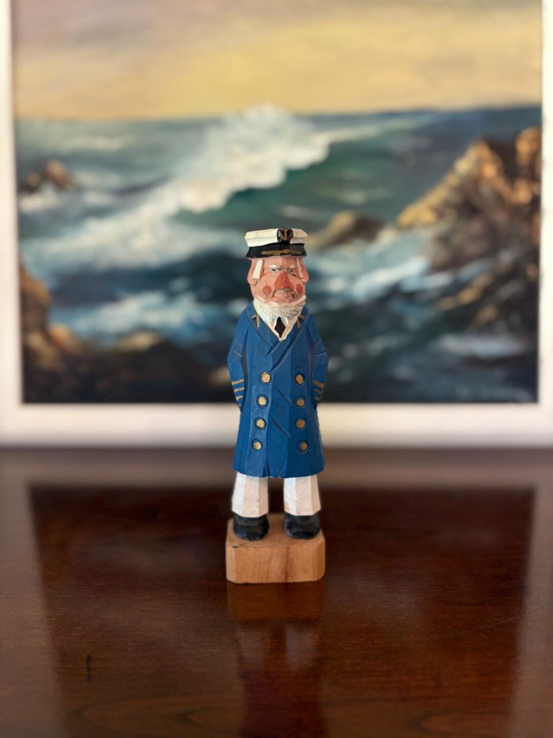 Carved Wooden Sea Captain Figurine – Nautical Folk Art Decor – Maritime ...