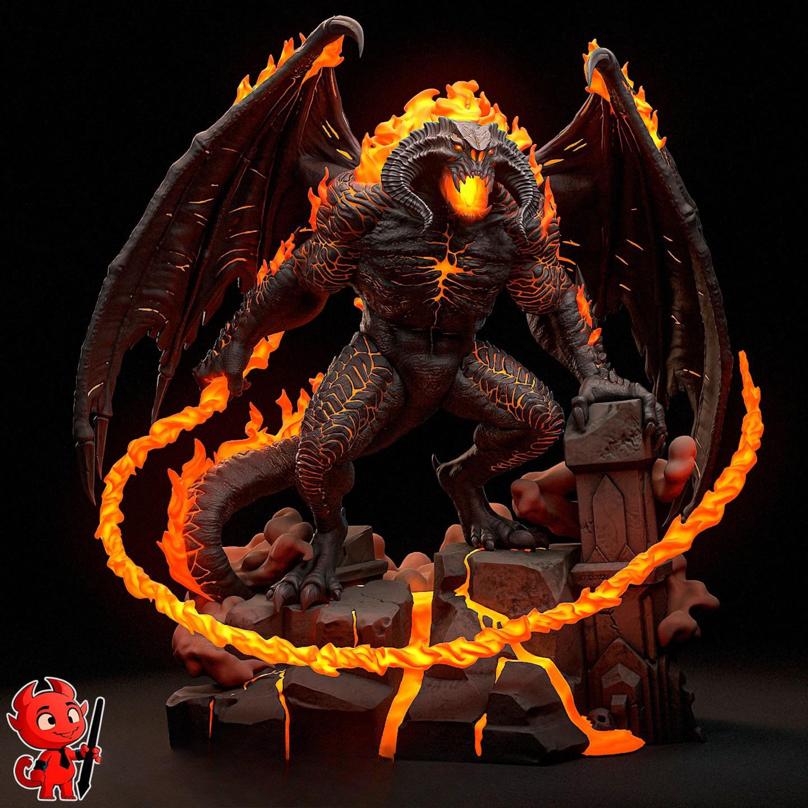 Balrog 3D Model STL File Lord of the Rings Demon of Shadow Fantasy ...