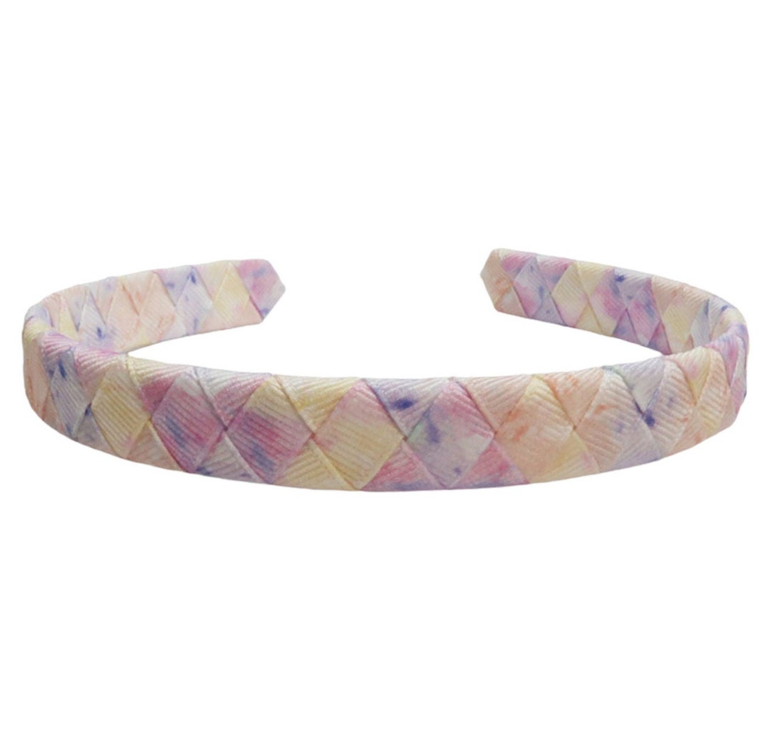Girls Pastel Rainbow Woven Ribbon Headbands, Braided Hard Tye Dye ...