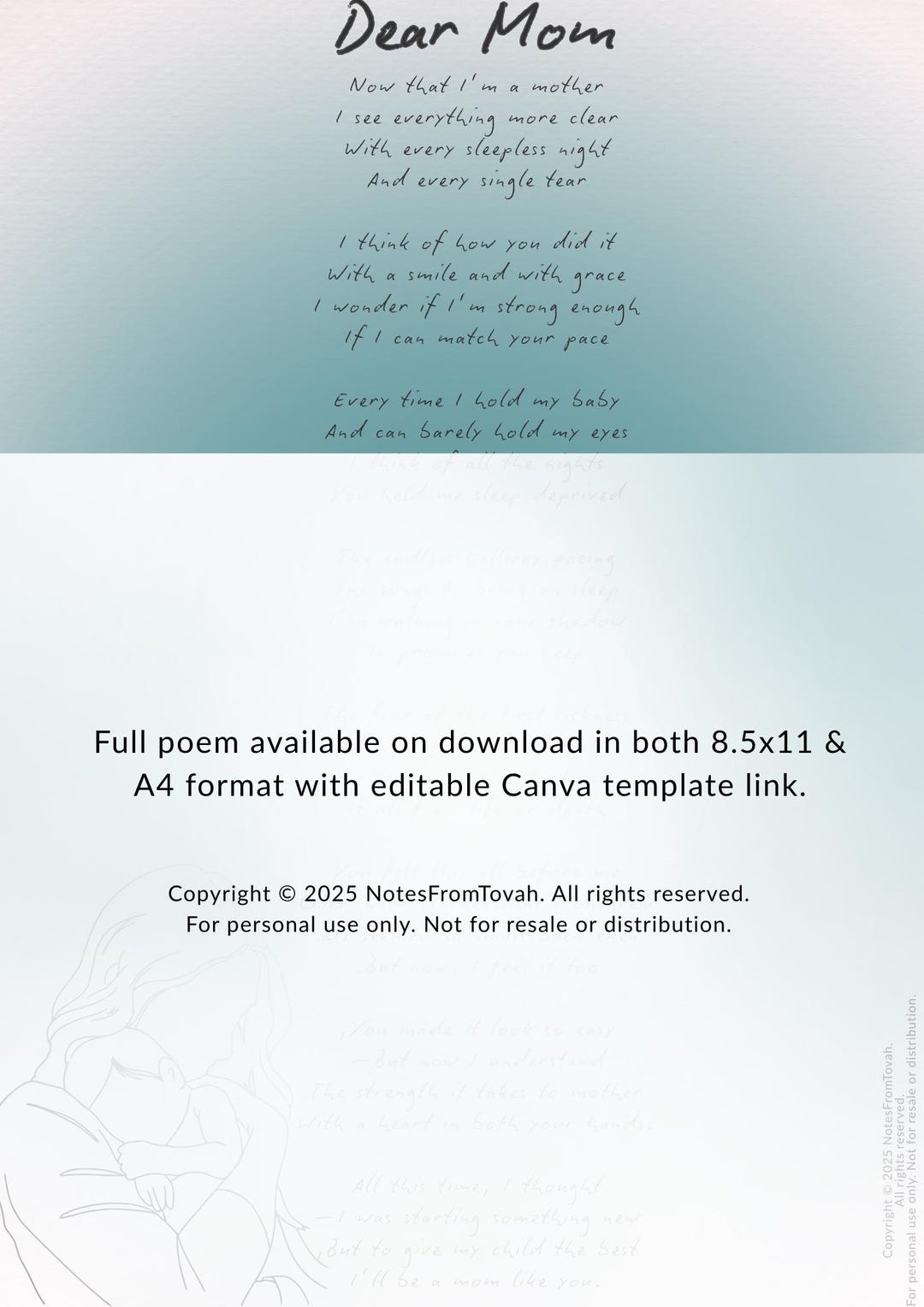 Dear Mom Printable Letter | New Mom to Mother Poem | Mother’s Day Gift ...