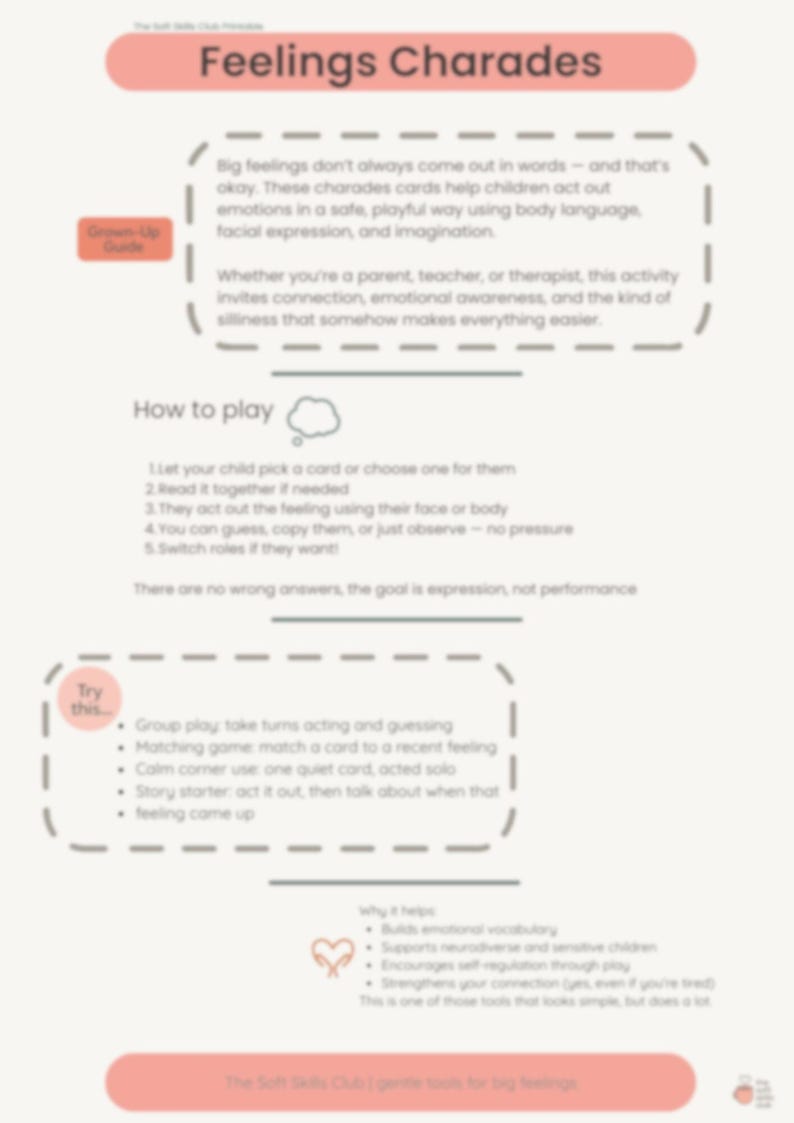 Feelings Charades Game – Printable SEL Activity for Kids, Emotion Cards ...