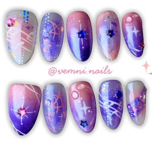 Hand-painted Press on Nails | Anime Nails | Alien Stage Nails | Vivinos ...