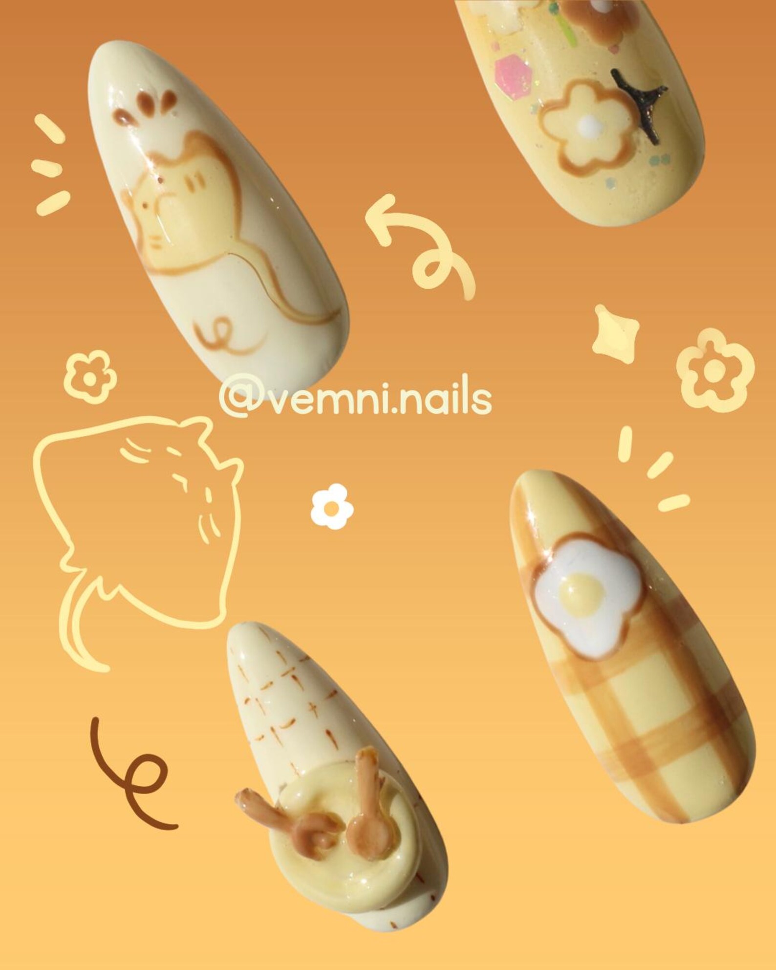 Hand-painted Press on Nails | 3D Pancake Nails | Cute Nails | Stingray ...