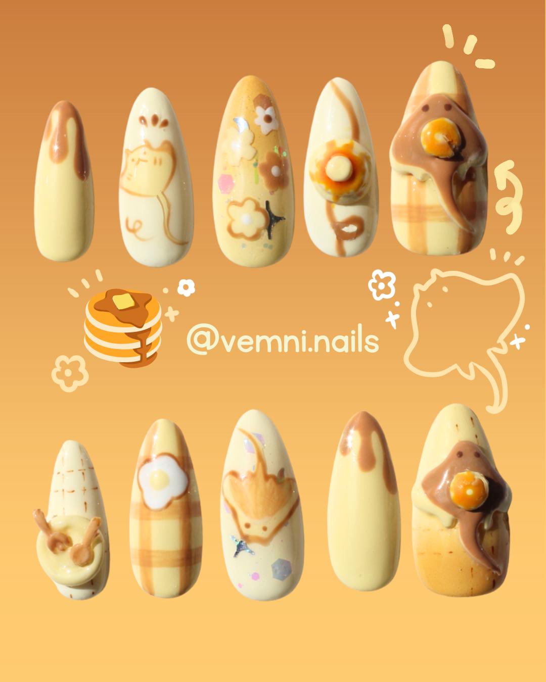 Hand-painted Press on Nails | 3D Pancake Nails | Cute Nails | Stingray ...