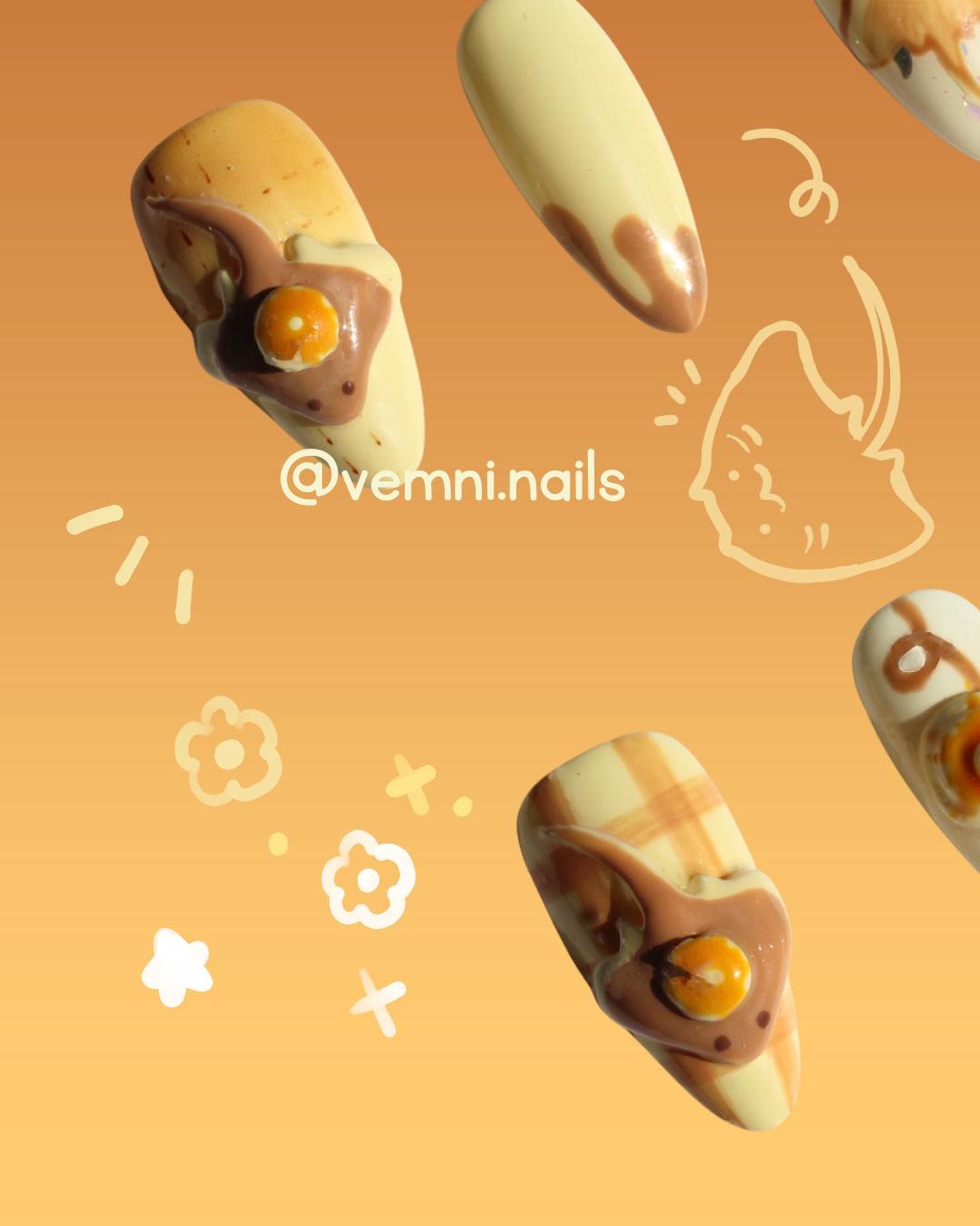 Hand-painted Press on Nails | 3D Pancake Nails | Cute Nails | Stingray ...