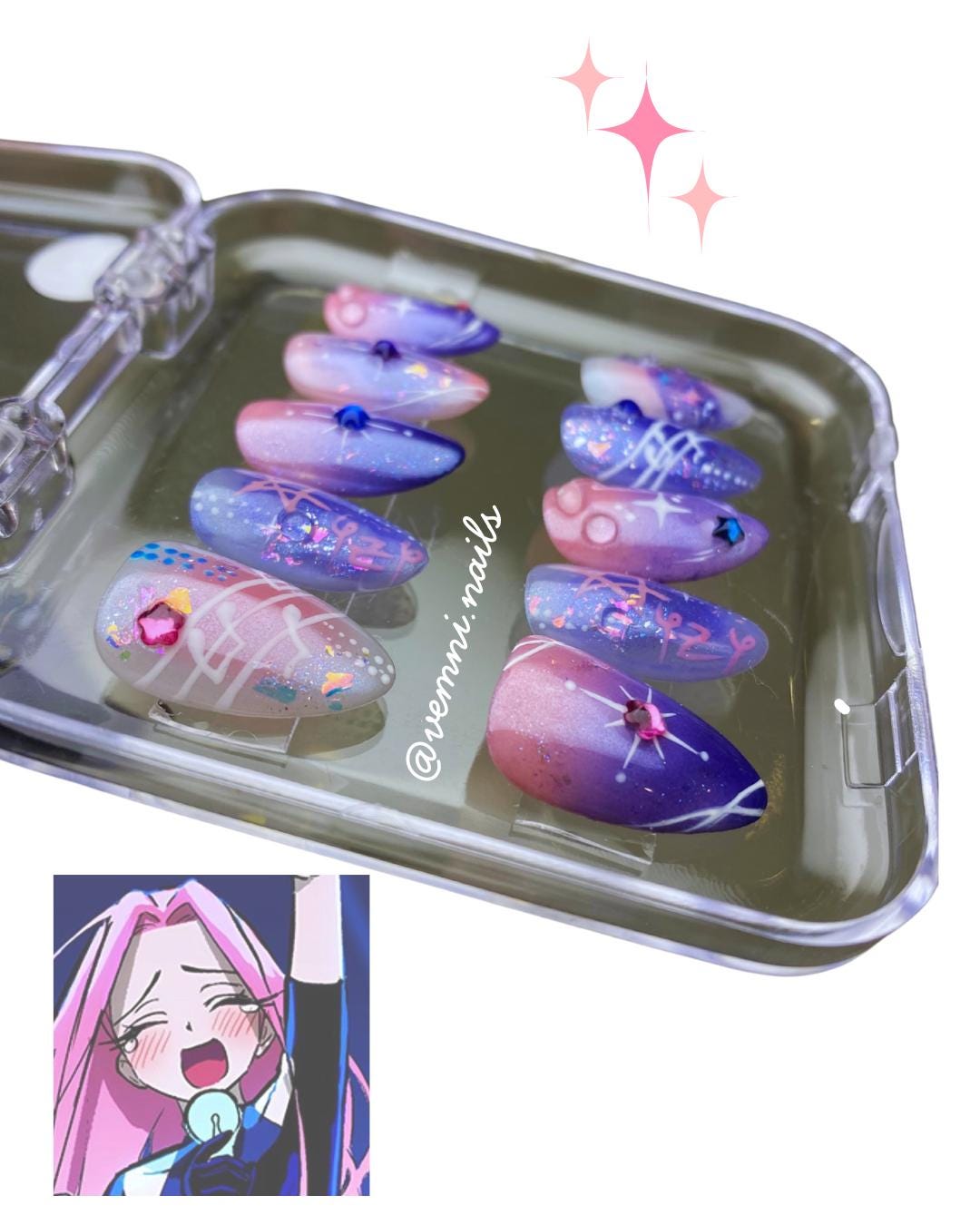 Hand-painted Press on Nails | Anime Nails | Alien Stage Nails | Vivinos ...