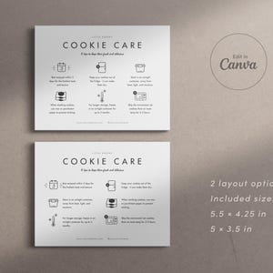 Cookie Care Card Template: Modern Bakery Instructions, Guide (canva ...