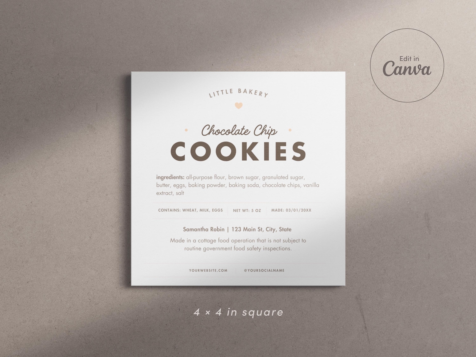 Cottage Food Label Template: Printable Modern Bakery Packaging Sticker ...