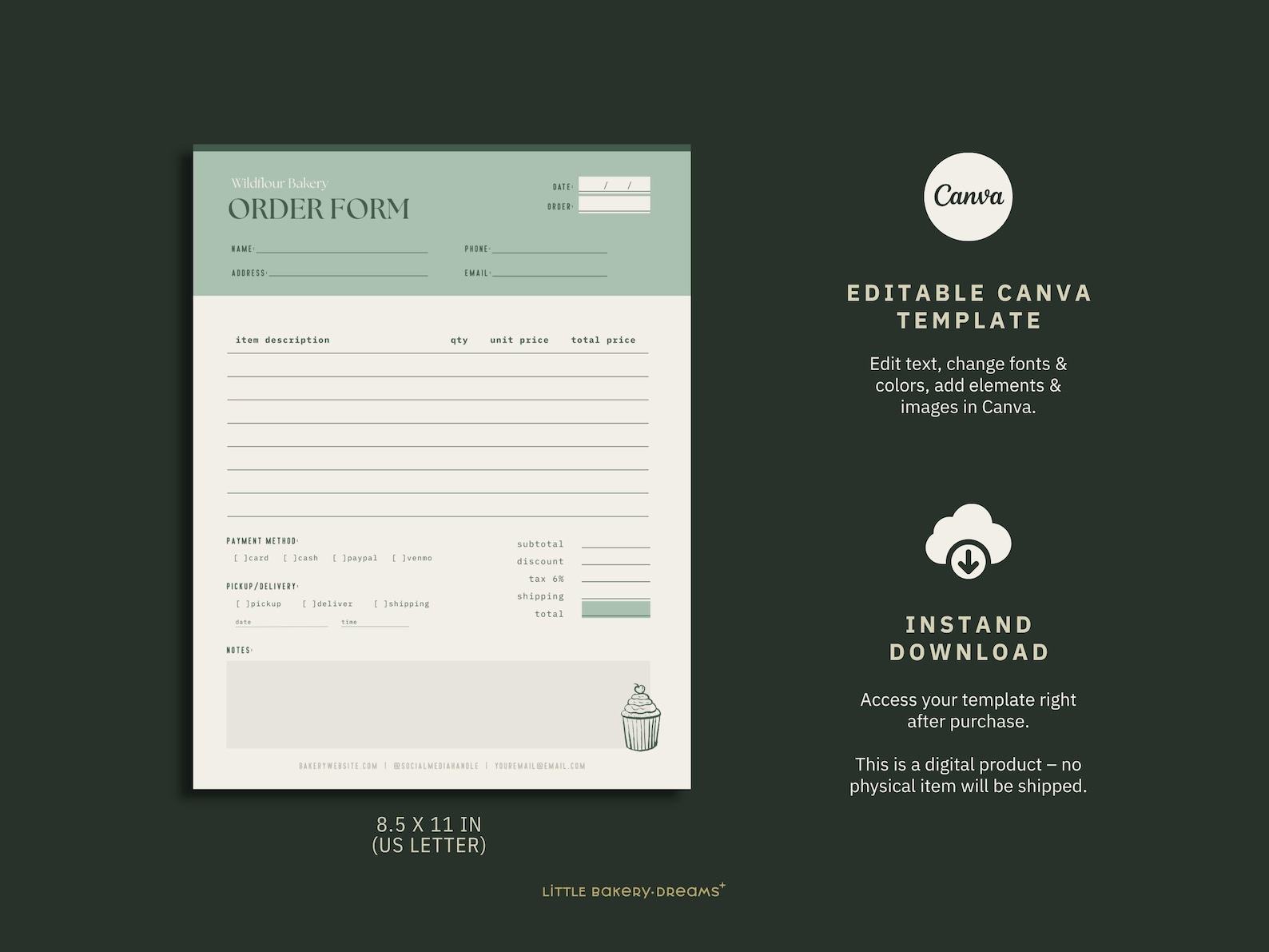 Modern Order Form Template: Printable Business Form for Home Bakery ...
