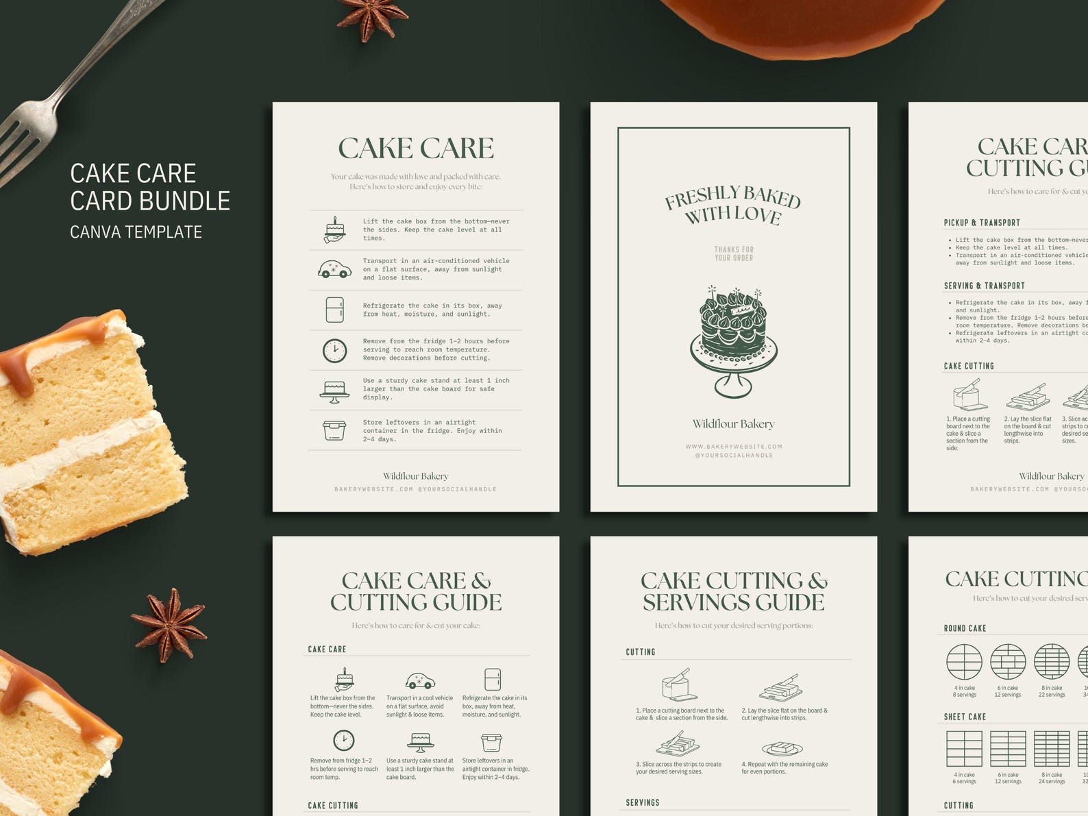 Cake Care Card Template Bundle: Modern Bakery Instructions, Packaging ...