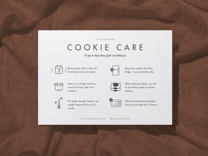 Cookie Care Card Template: Modern Bakery Instructions, Guide (canva ...