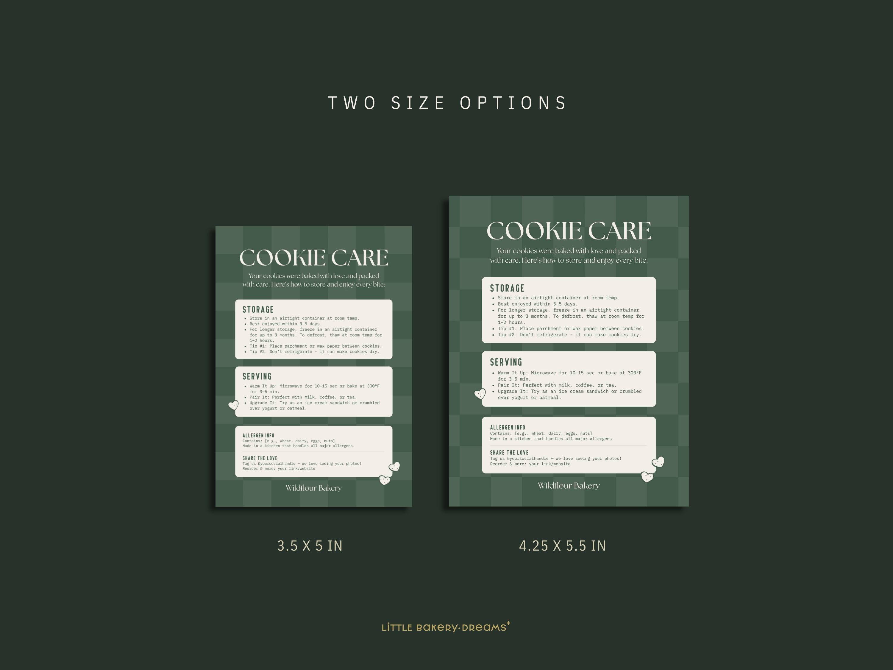 Cookie Care Card Template: Modern Bakery Cookie Instructions, Guide ...