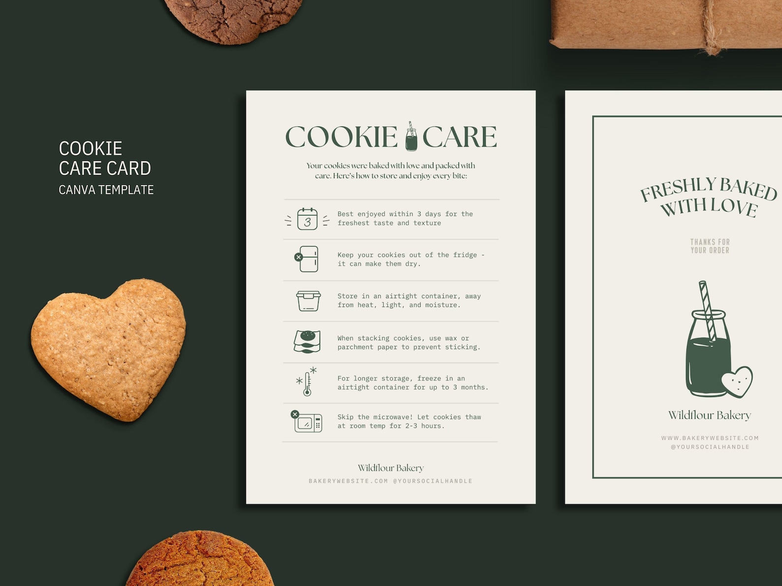 Cookie Care Card Template: Modern Bakery Cookie Instructions, Guide ...