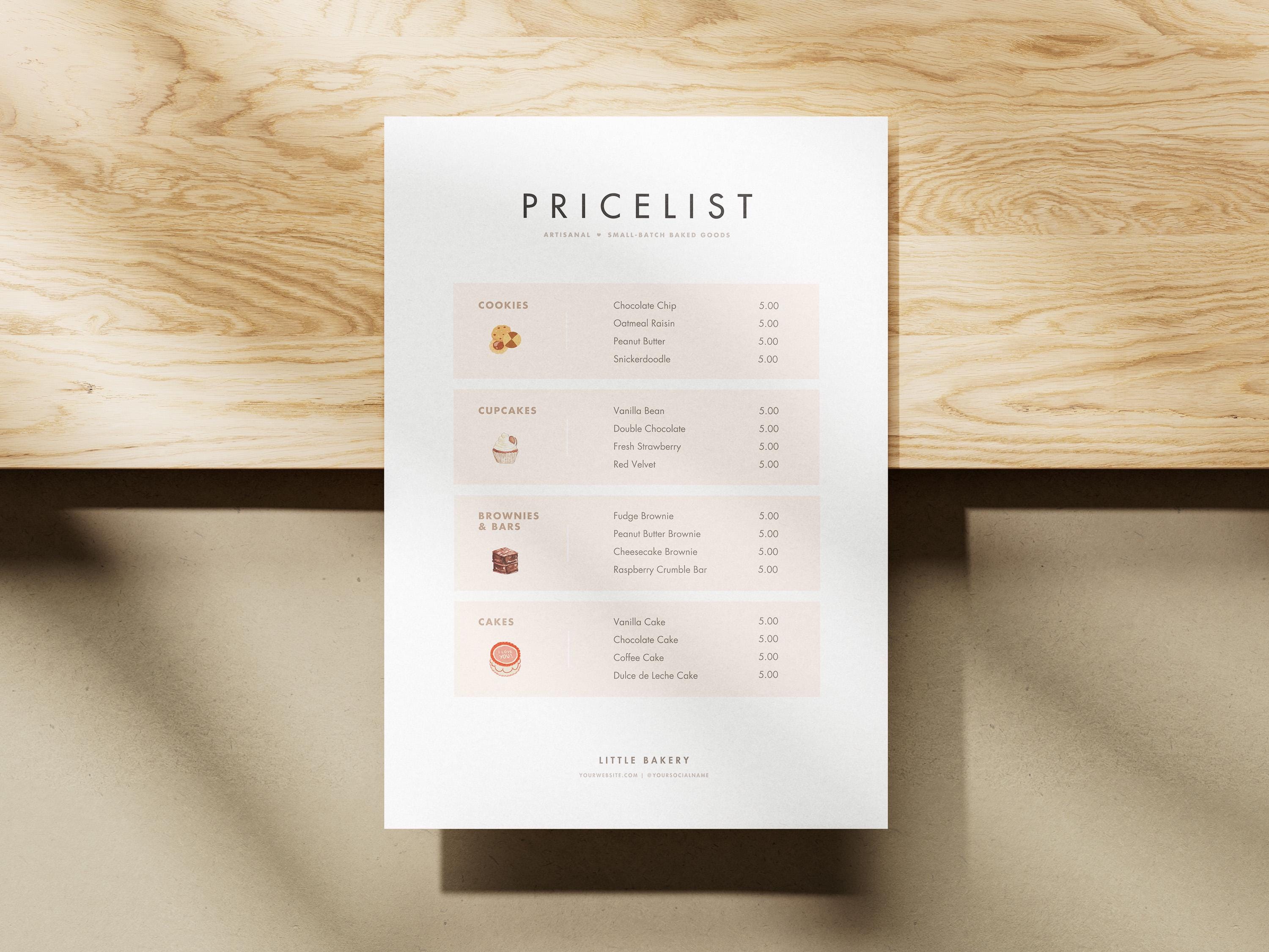 Price List Template - Printable, Editable Price Sheet, Pricing Guide ...
