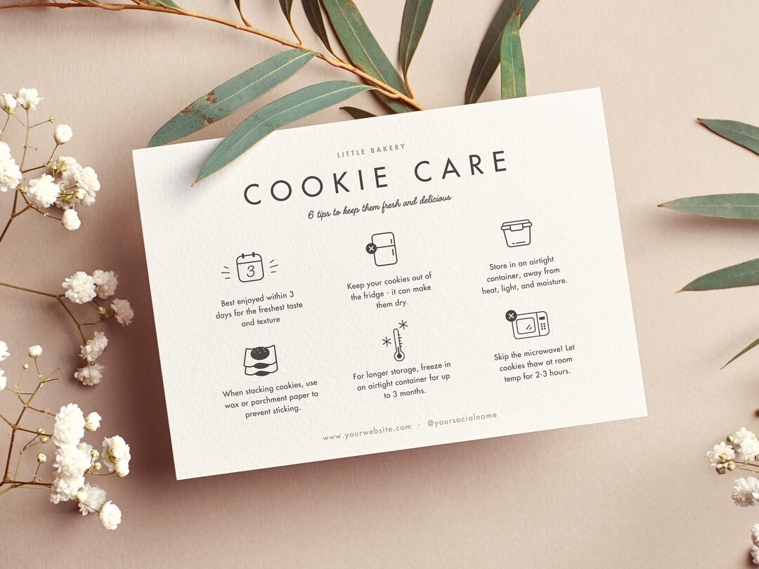 Cookie Care Card Template: Modern Bakery Instructions, Guide (canva ...