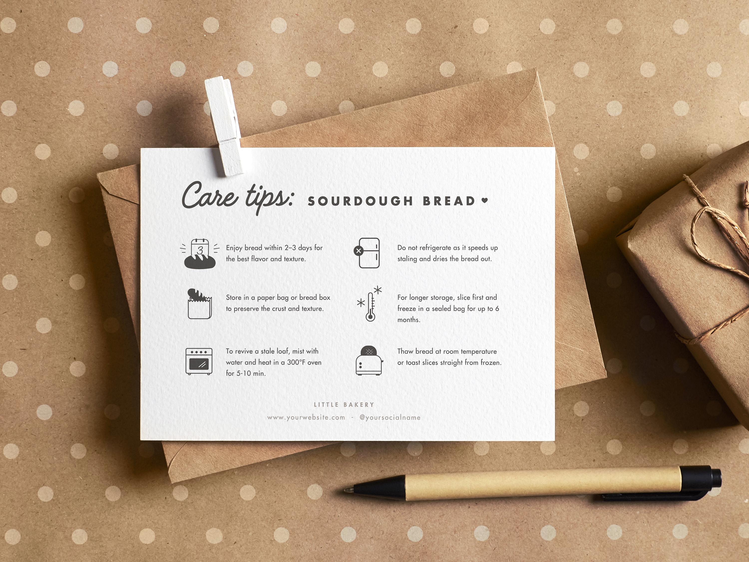 Sourdough Bread Care Card Template: Modern Bakery Instructions, Guide ...
