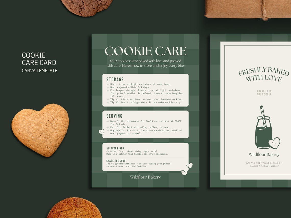 Cookie Care Card Template: Modern Bakery Cookie Instructions, Guide ...