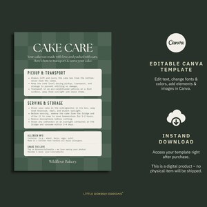 Cake Care Card Template: Modern Bakery Cake Instructions, Guide (canva ...