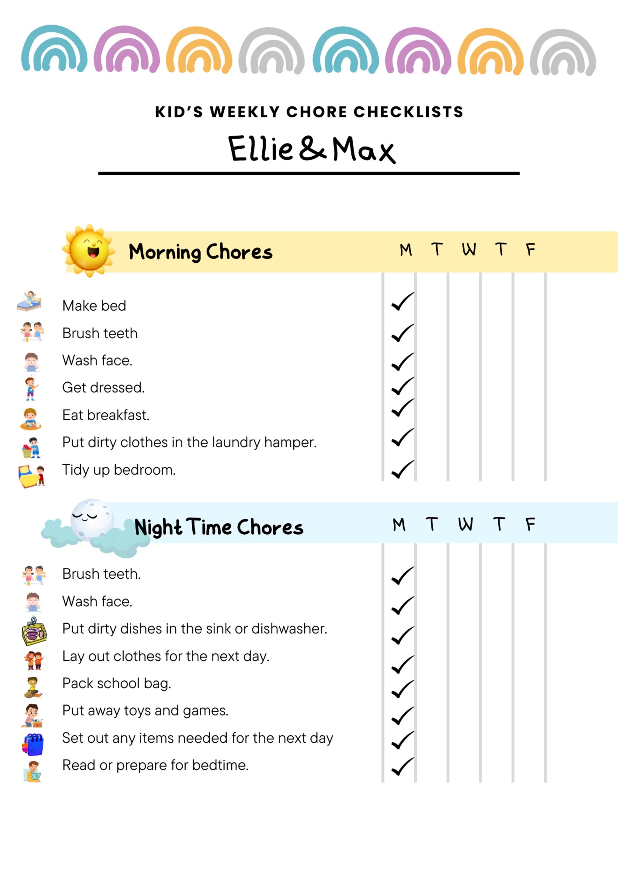 Kids Weekly Responsibility Chart|kids Daily Routine Checklist|editable ...