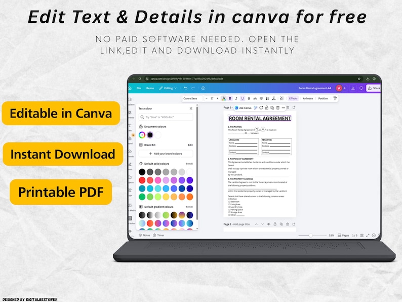 Room Rental Agreement Template Editable Canva | Roommate Lease ...