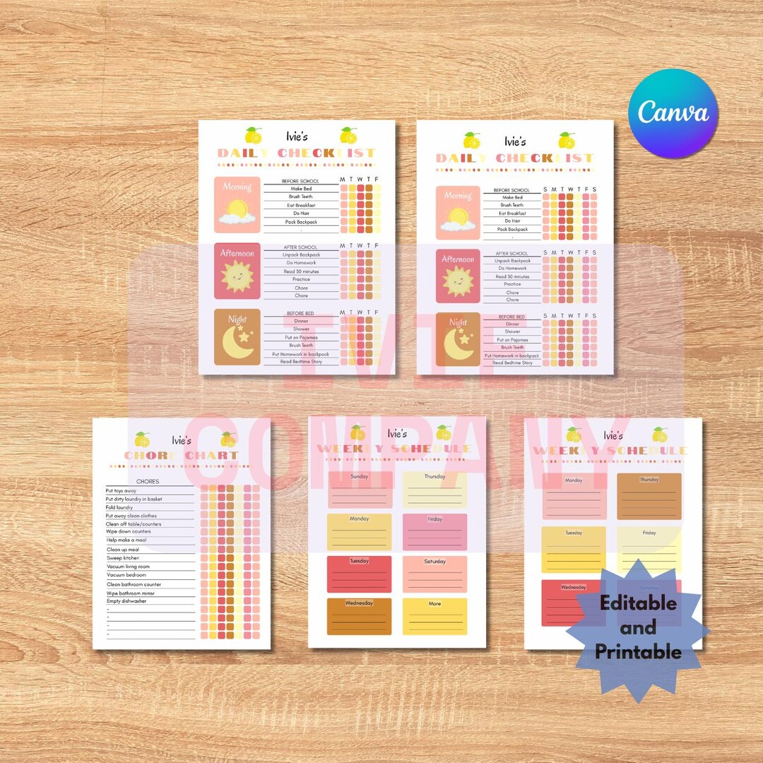 Editable Chore Chart Bundle (lemonade Color) - Etsy
