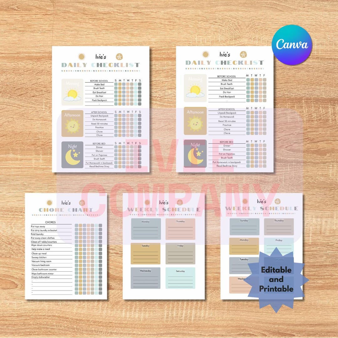 Editable Chore Chart Bundle (beach Cottage Colors) - Etsy