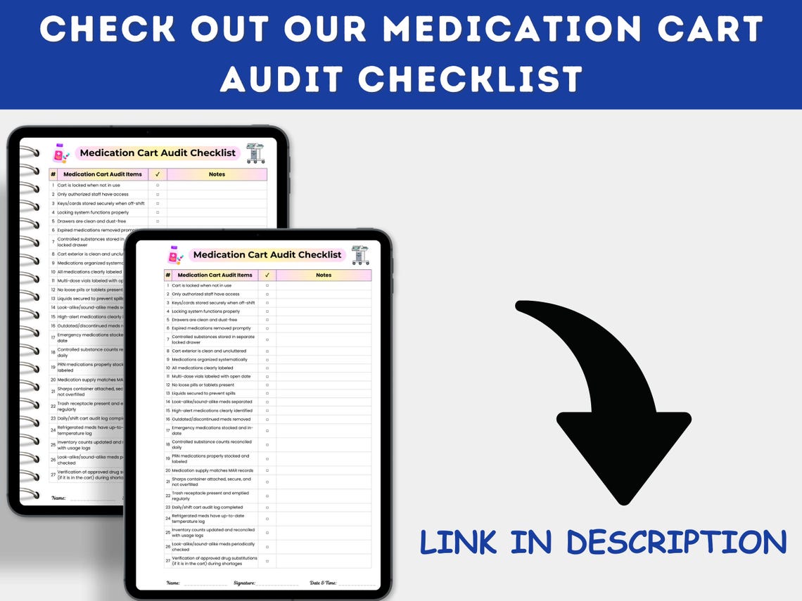 Medication & PPE Cart Audit Checklist | Nursing Compliance Sheet ...