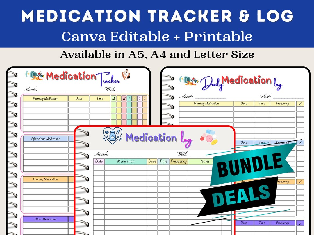 Medication Tracker Printable, Pill Organizer, Daily Med Log, Weekly ...