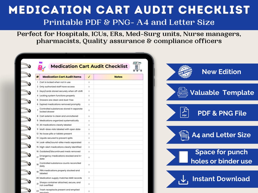 Medication Cart Audit Checklist | Nursing Compliance Form | ICU, Med ...