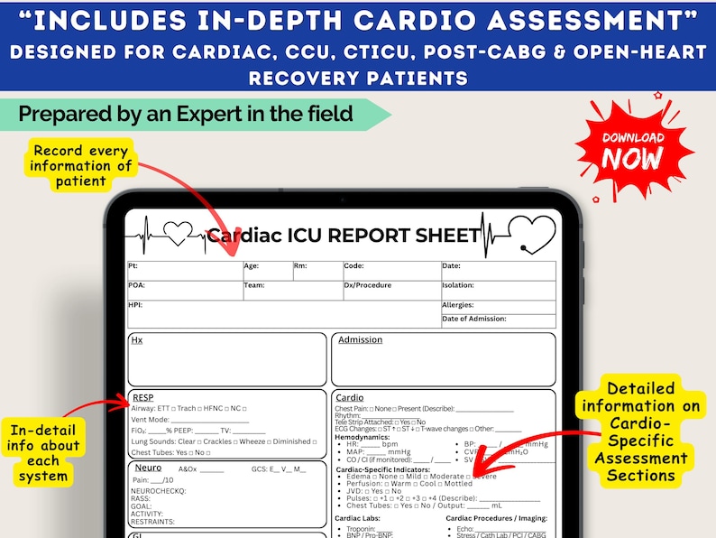 Cardiac ICU Nurse Report Sheet | ICU Brain Sheet Printable Pdf | CICU ...