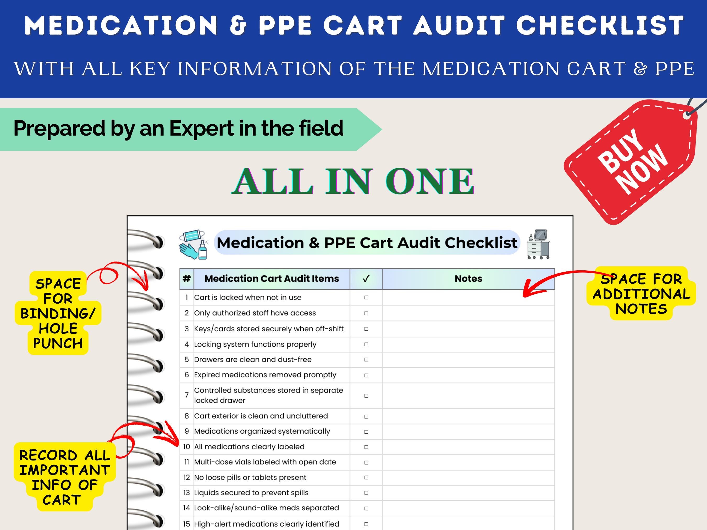 Medication & PPE Cart Audit Checklist | Nursing Compliance Sheet ...