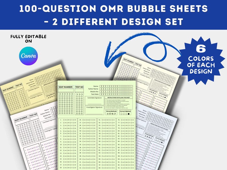 Multiple Choice Answer Sheet PDF & Canva | Fillable Bubble and Star ...