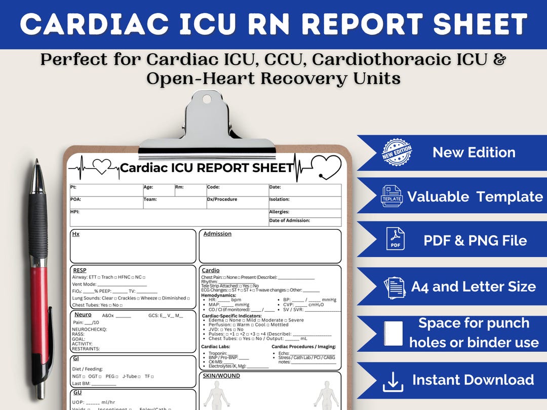 Cardiac ICU Nurse Report Sheet | ICU Brain Sheet Printable Pdf | CICU ...