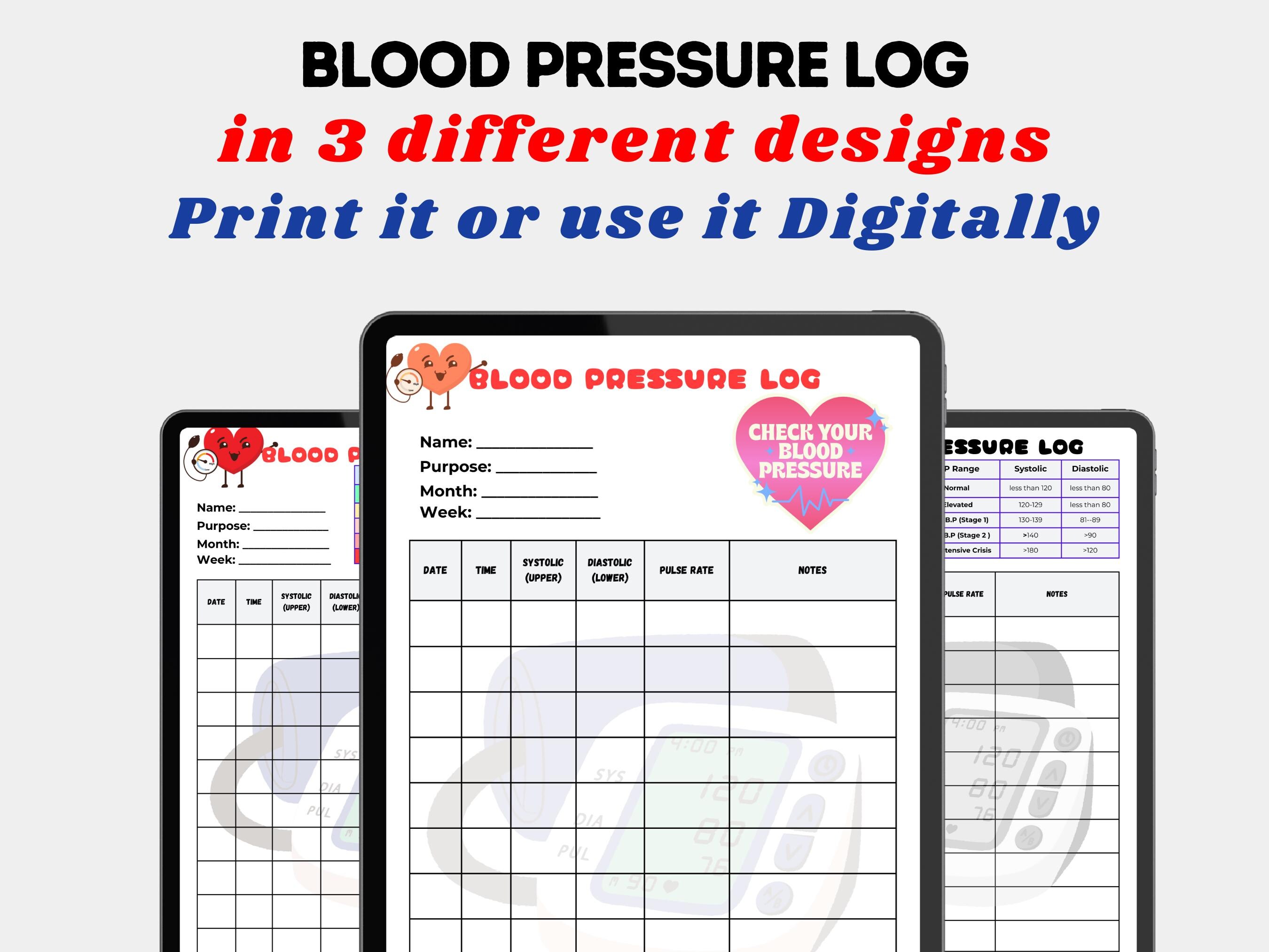 Printable Blood Pressure Log | Daily BP Tracker | Hypertension Journal ...