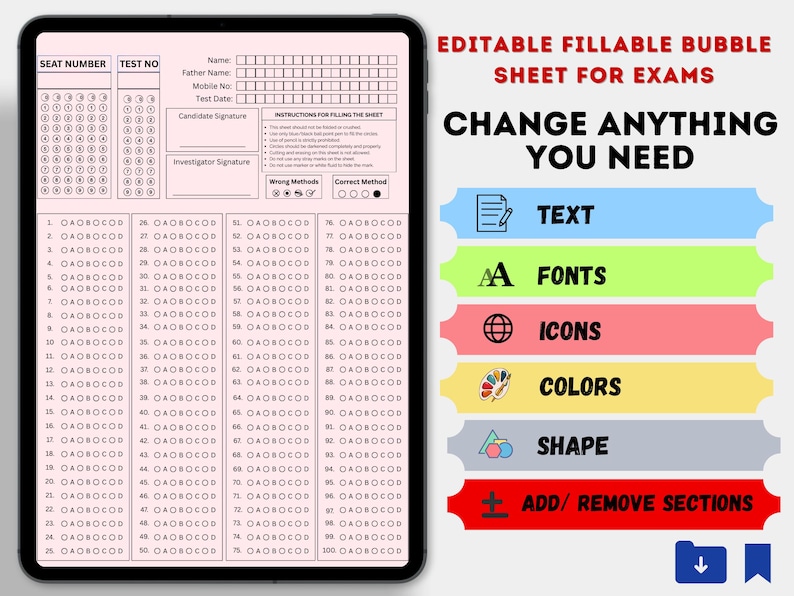Multiple Choice Answer Sheet | Printable A4 PDF and Editable Canva ...