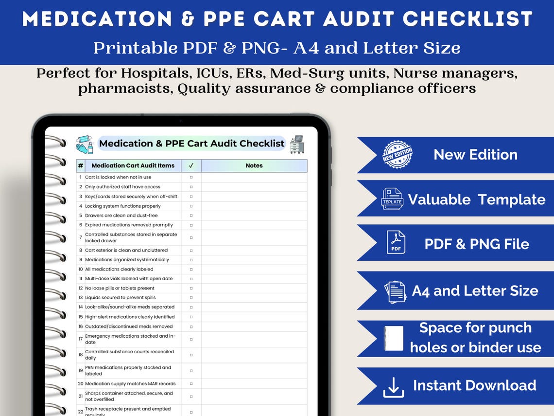 Medication & PPE Cart Audit Checklist | Nursing Compliance Sheet ...