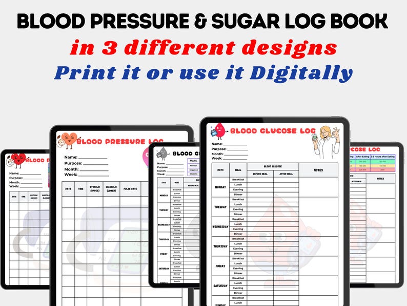 Printable Blood Pressure and Blood Sugar Log | Health Tracker PDF ...