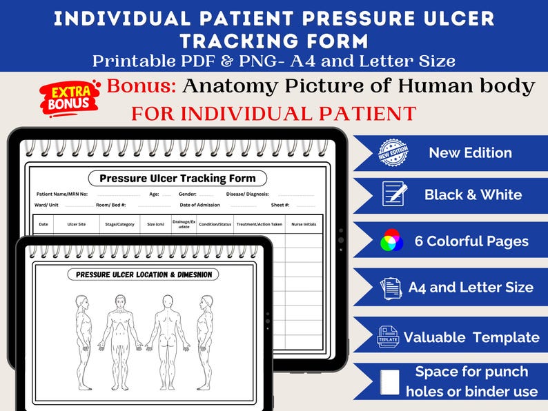 Pressure Ulcer Assessment Chart | Wound Care Documentation Form With ...