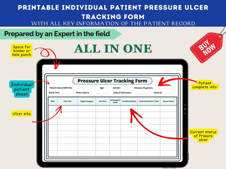 Pressure Ulcer Assessment Chart | Wound Care Documentation Form With ...