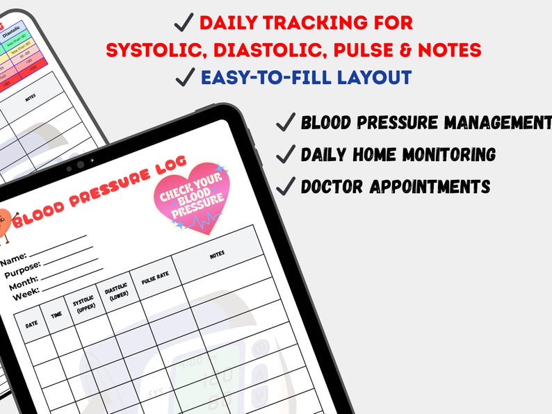Printable Blood Pressure Log | Daily BP Tracker | Hypertension Journal ...