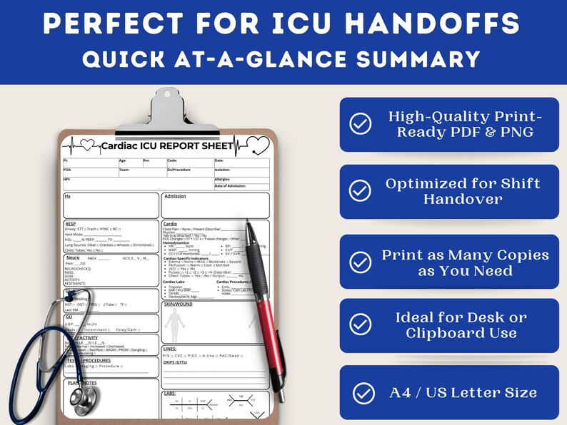 Cardiac ICU Nurse Report Sheet | ICU Brain Sheet Printable Pdf | CICU ...