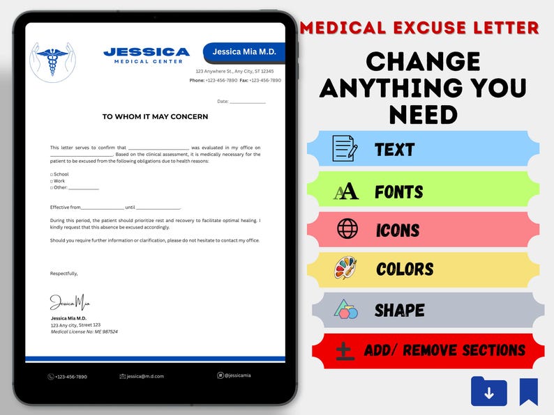 Editable Doctor’s Note Template | Medical Excuse Letter for Work ...