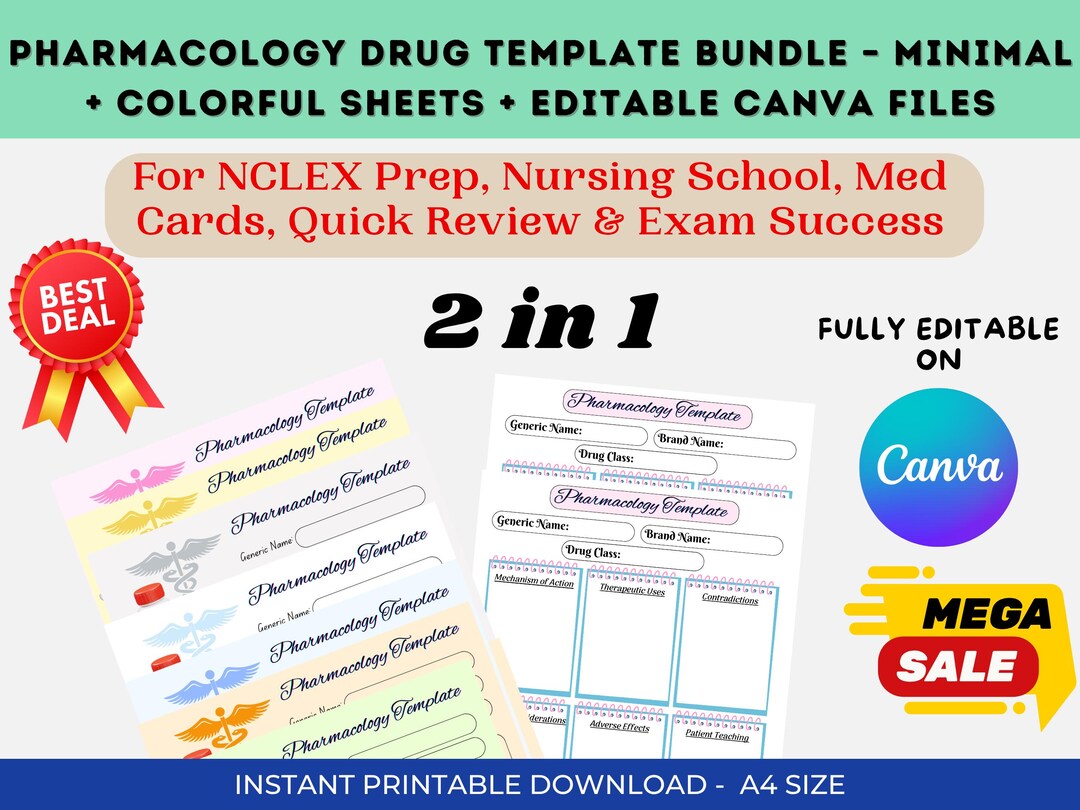 Pharmacology Drug Template | NCLEX Nursing Student Study Sheet | A4 ...