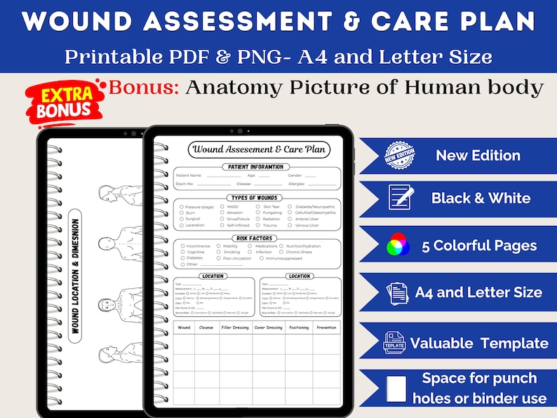 Wound Assessment Chart for Nurses | Wound Care Documentation Form With ...