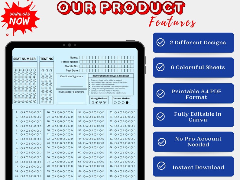 Multiple Choice Answer Sheet PDF & Canva | Fillable Bubble and Star ...